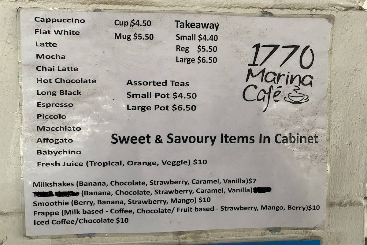 Menu at 1770 Marina Cafe, Seventeen Seventy