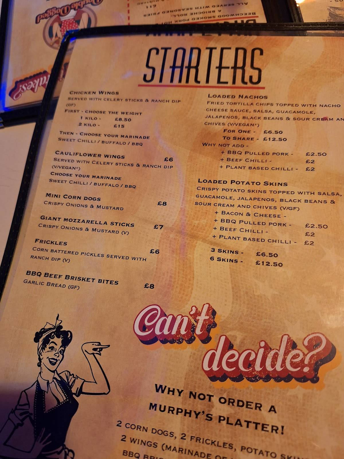 Menu at 1950s American Diner restaurant, Swadlincote, John St