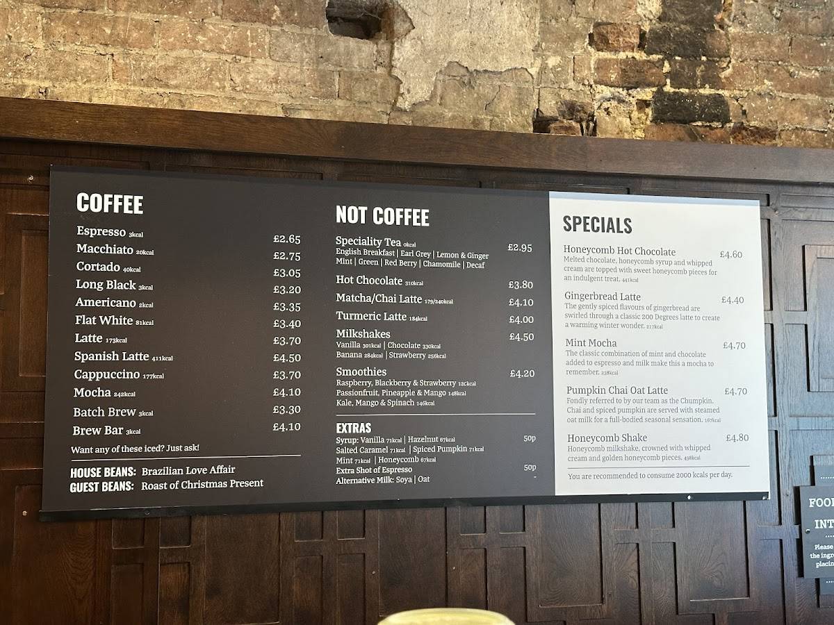Menu at 200 Degrees Coffee Shop cafe, Leicester