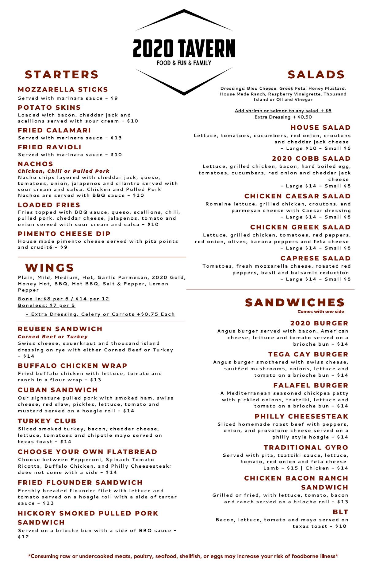 Menu at Tega Cay Tavern pub & bar, Tega Cay
