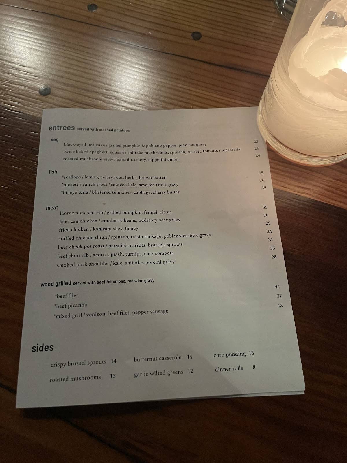 Menu at 2nd restaurant, Chattanooga