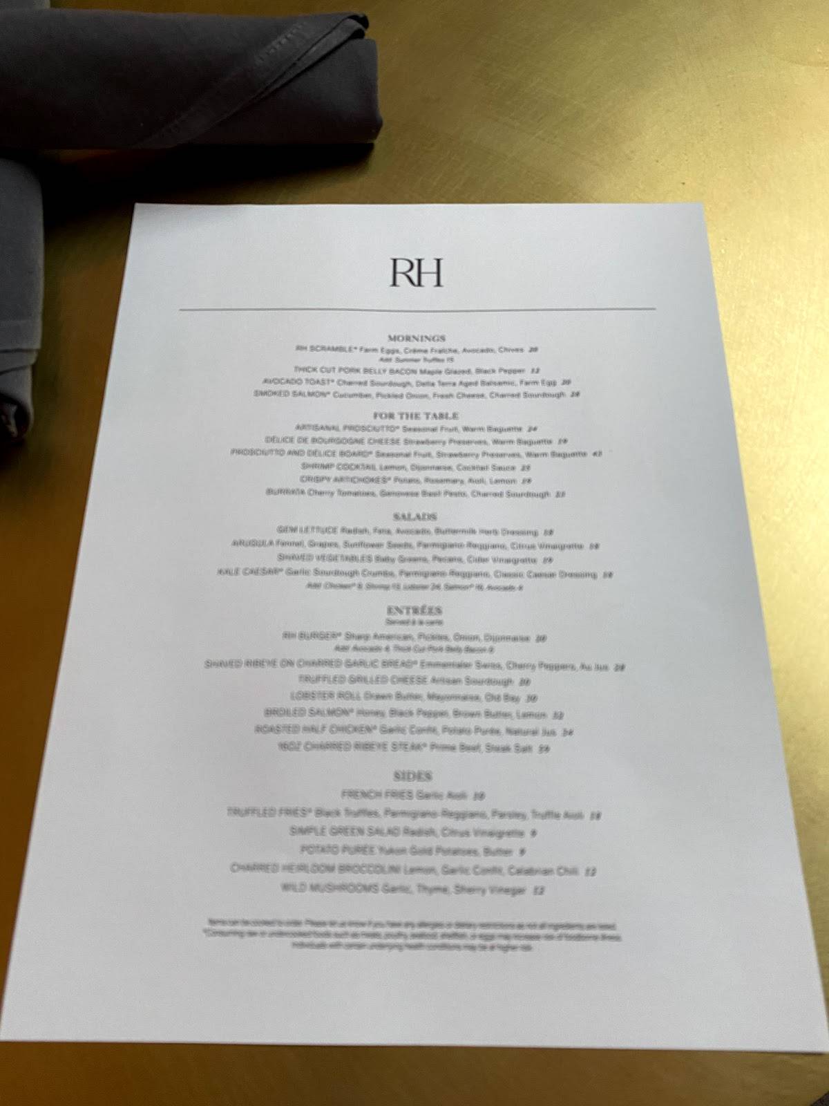 Menu at 3 Arts Club Cafe at RH Chicago, Chicago