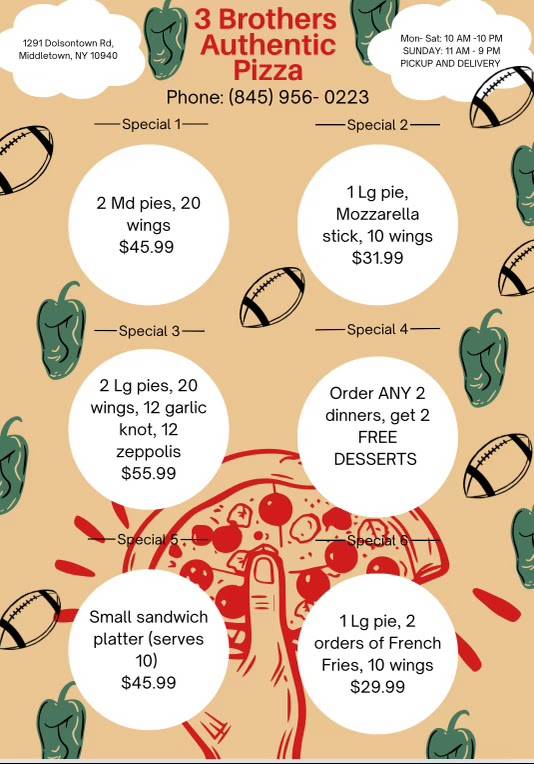 Menu at 3 Brothers Pizza restaurant, Middletown