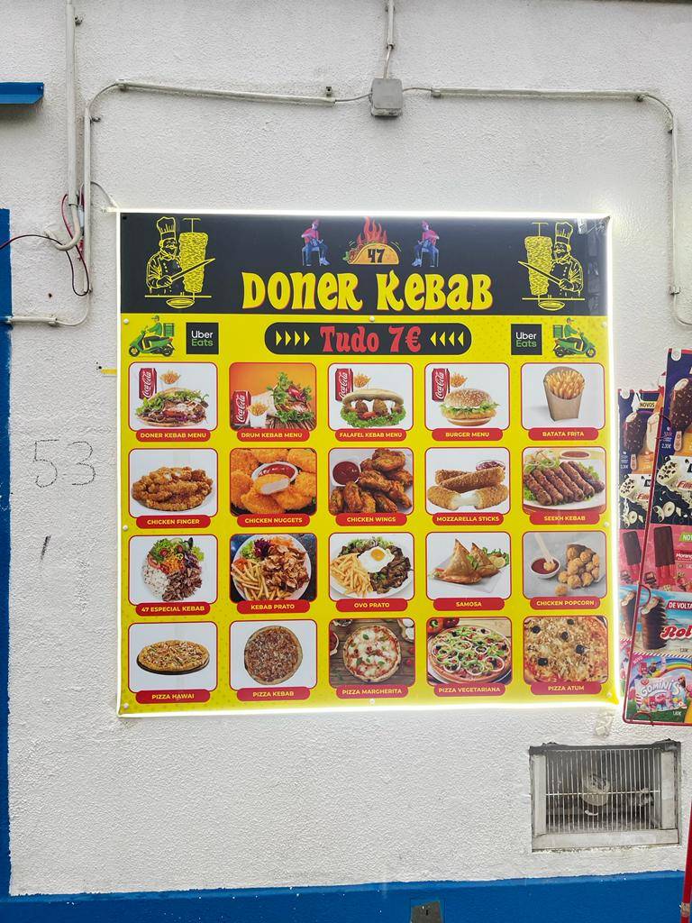 Menu em 47 Doner Kebab restaurante, Igreja Nova