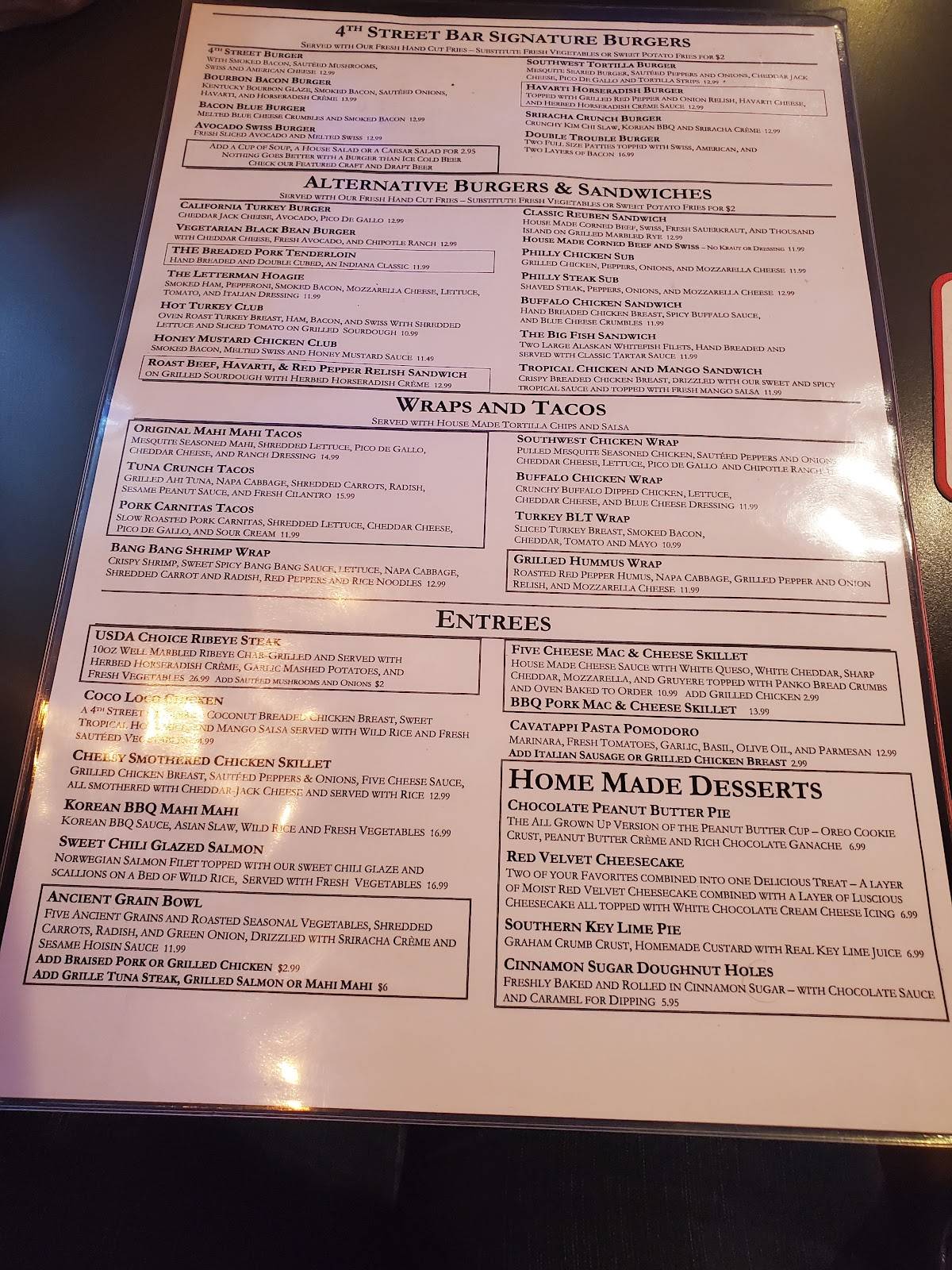 Menu at 4th Street Bar and Grill, Columbus