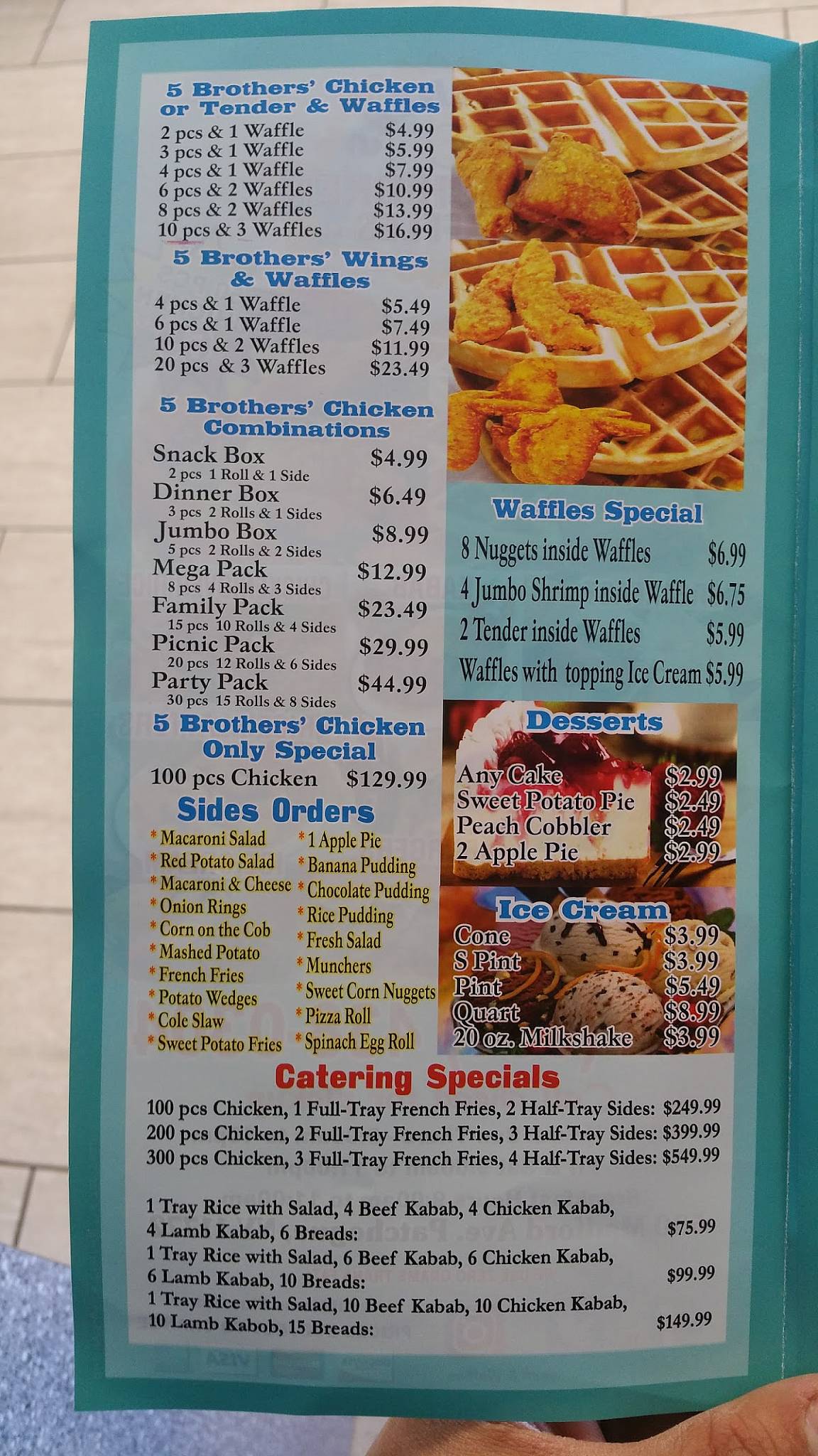 Menu at 5 Brothers Fried Chicken & Waffles restaurant, Patchogue