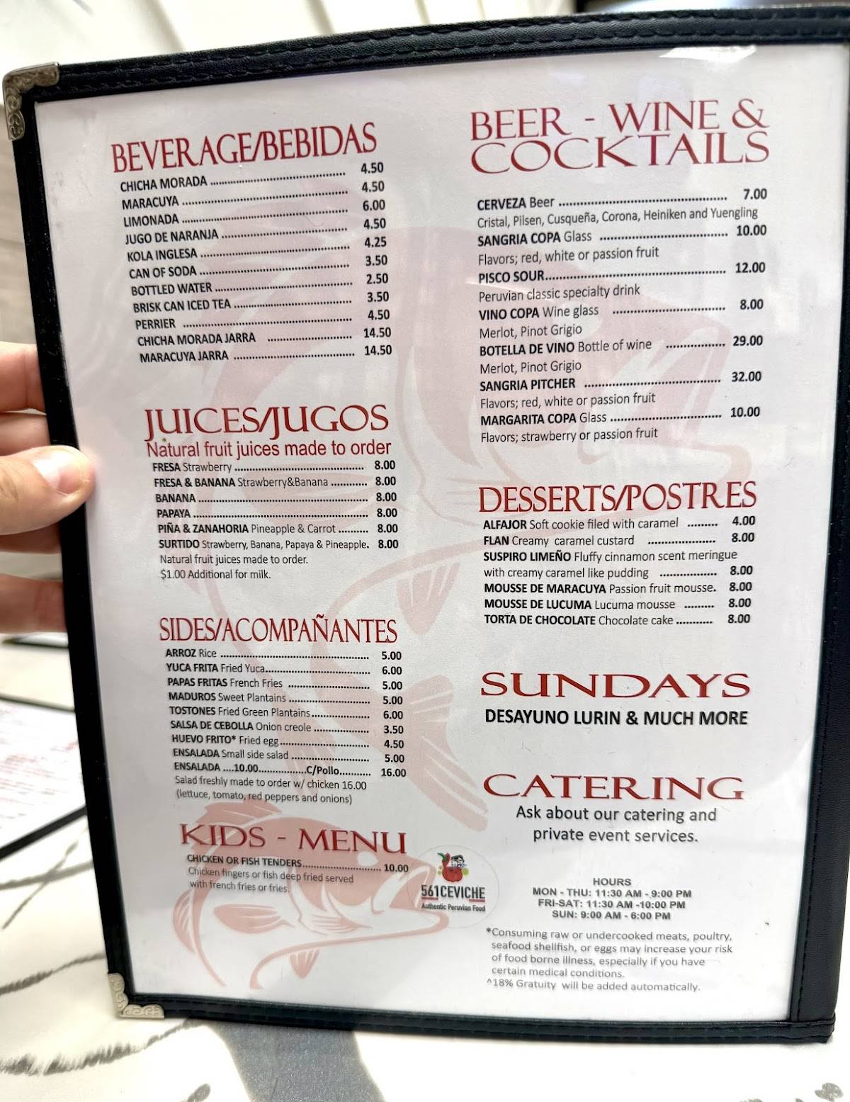 Menu at 561CEVICHE restaurant, Royal Palm Beach