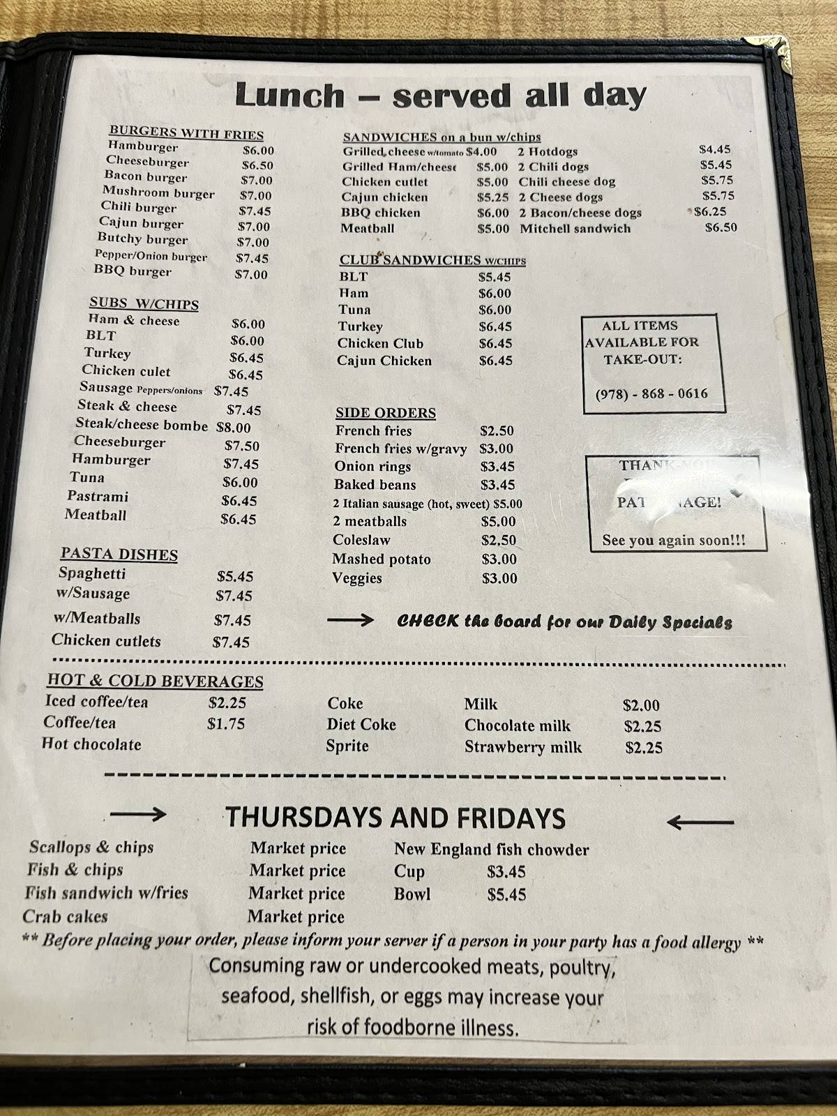 Menu at 5th Street Diner restaurant, Fitchburg