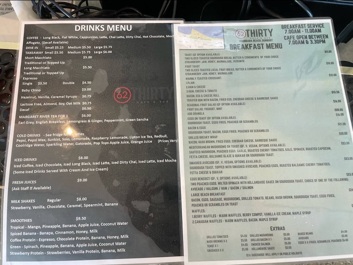Menu at 62Thirty Cafe & Bar, Bunbury