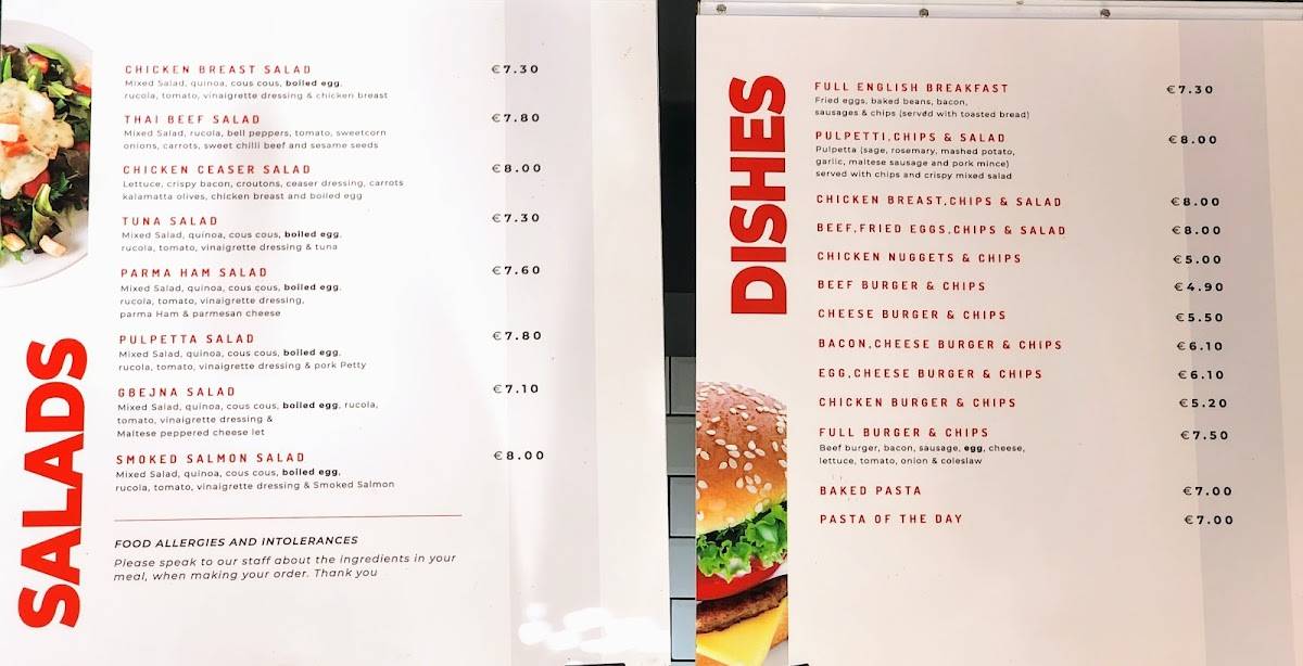 Menu at 77 Snack Bar, Gzira, Triq ta sliema