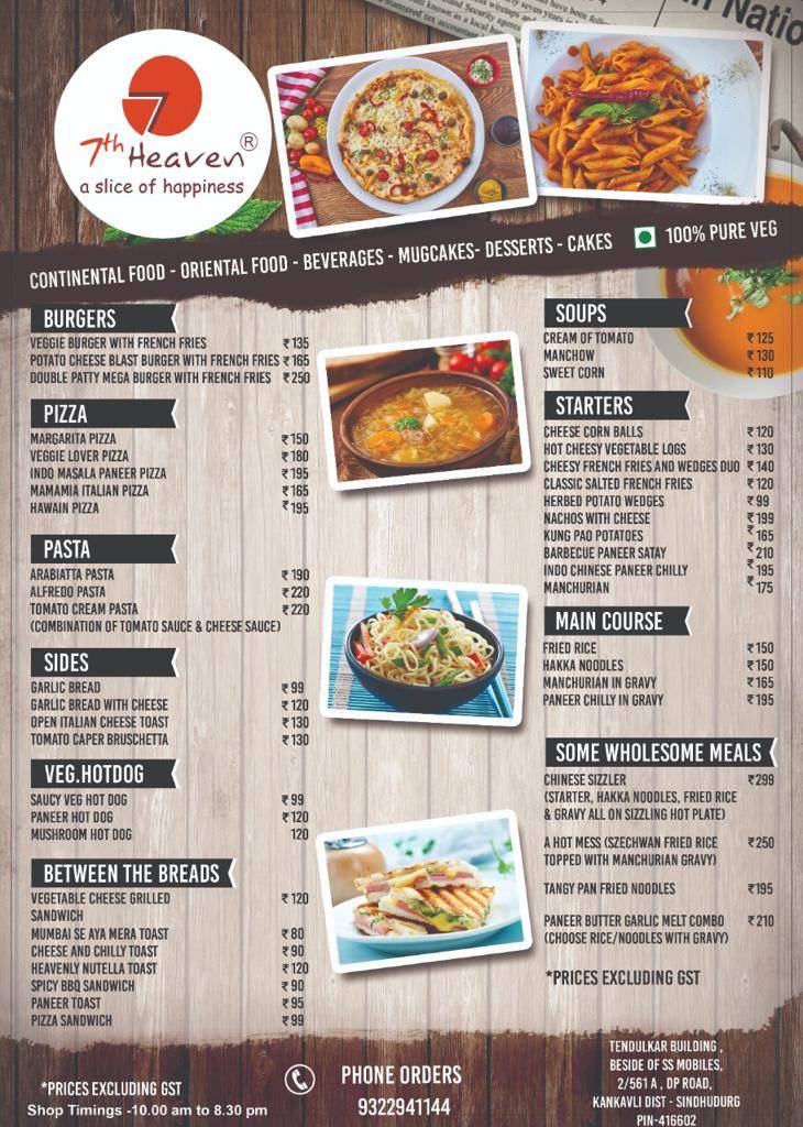 Menu at 7th Heaven cafe - Kankavli, Kankavali