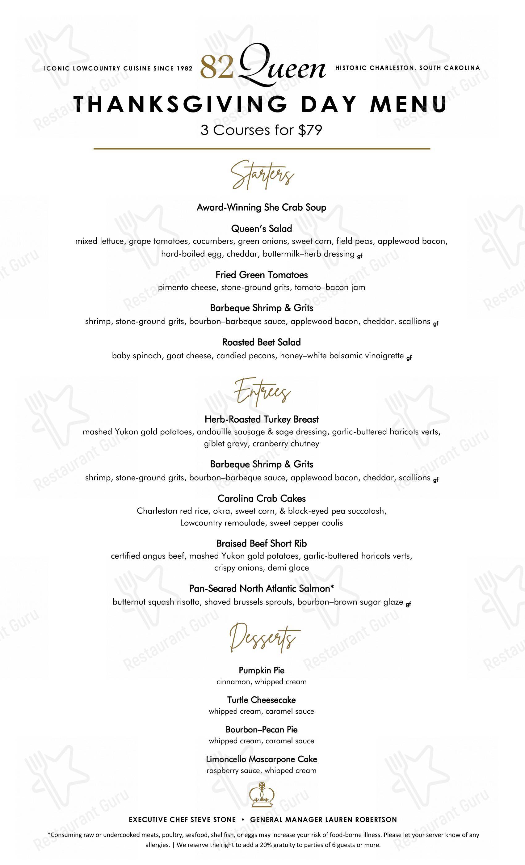 Menu at 82 Queen restaurant, Charleston