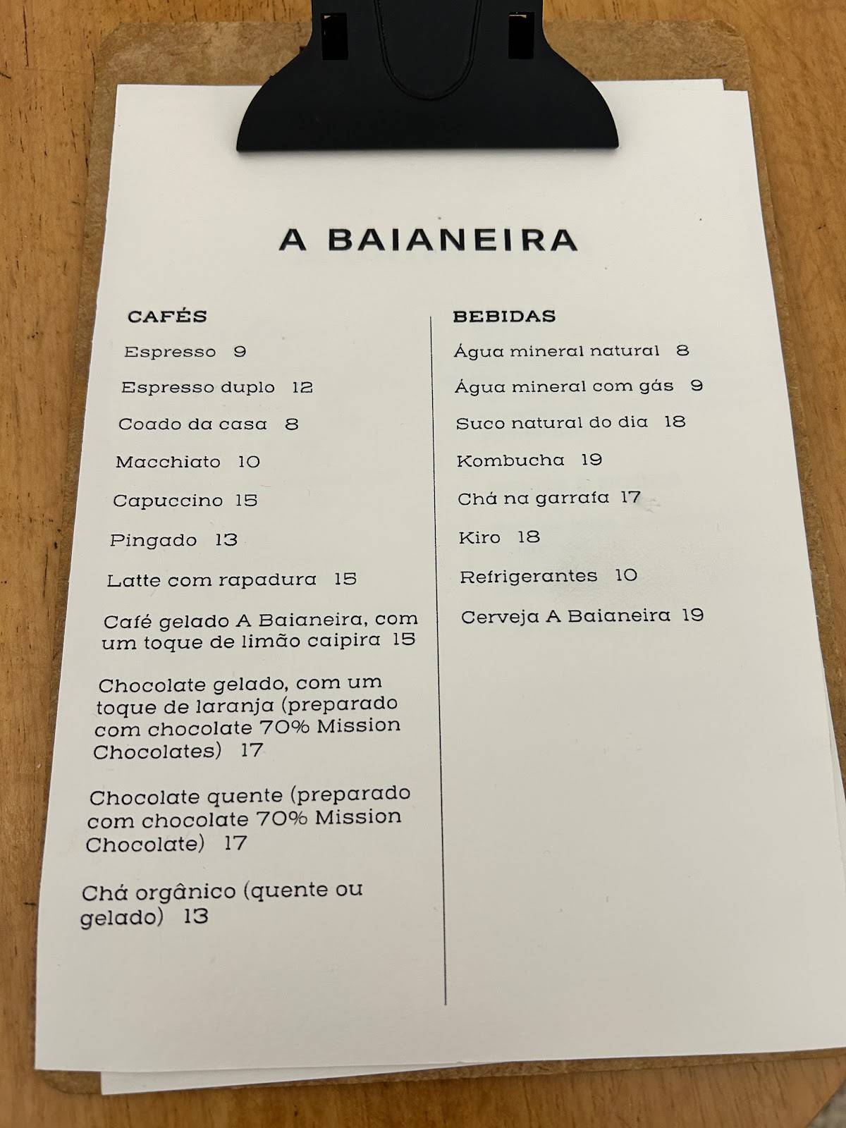 Menu em A Baianeira - MASP restaurante, São Paulo, Av. Paulista