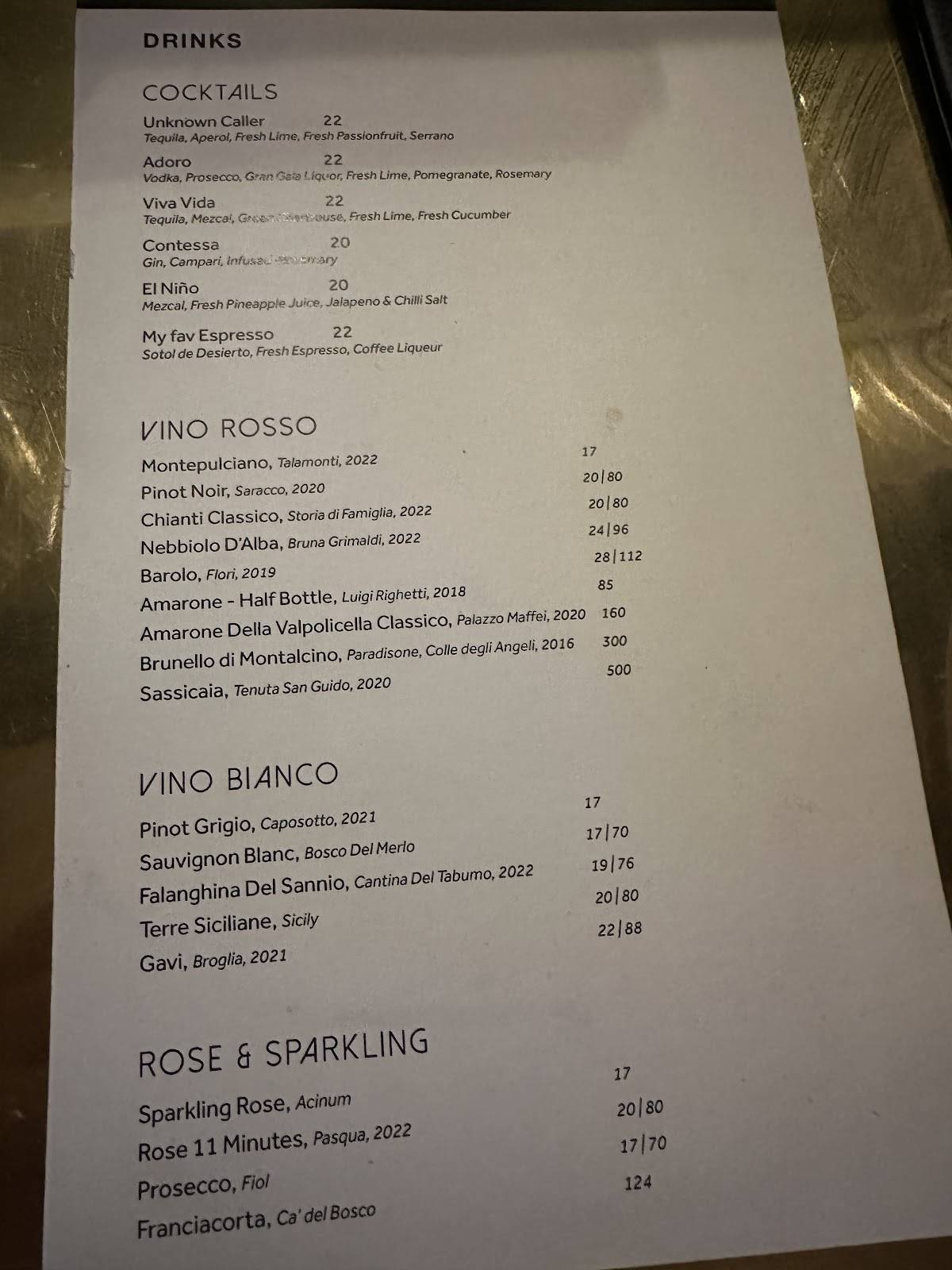 Menu at A Pasta Bar, New York City