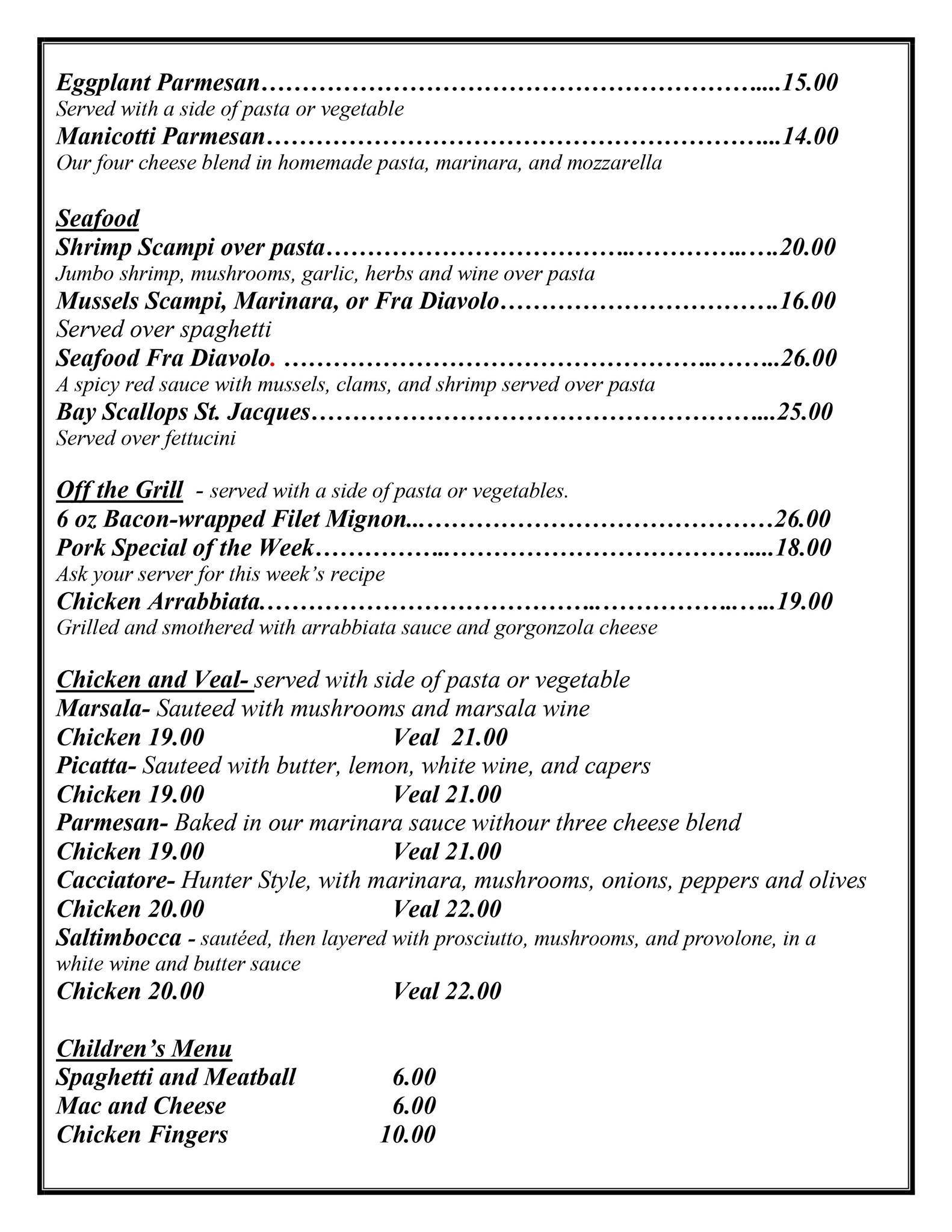 Menu at A Tavolo Italian Restaurant, Binghamton, 42 Chenango Bridge Rd