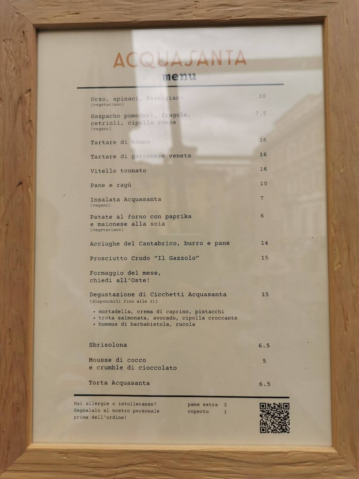 Menu da ACQUASANTA ristorante, Brescia