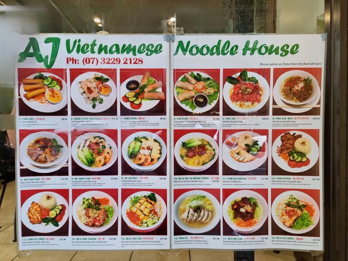 Menu at AJ Vietnamese Noodle House restaurant, Brisbane City