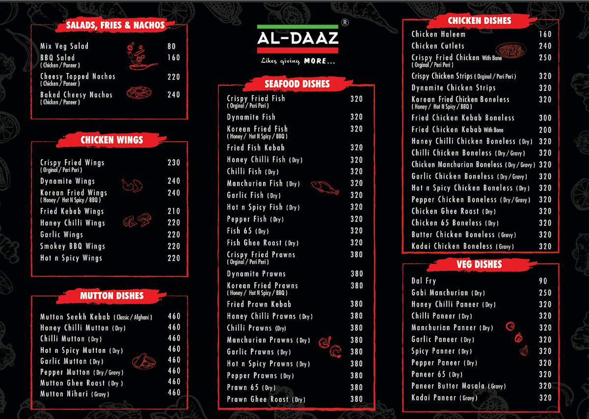 Menu at AL-DAAZ HSR LAYOUT, Bengaluru