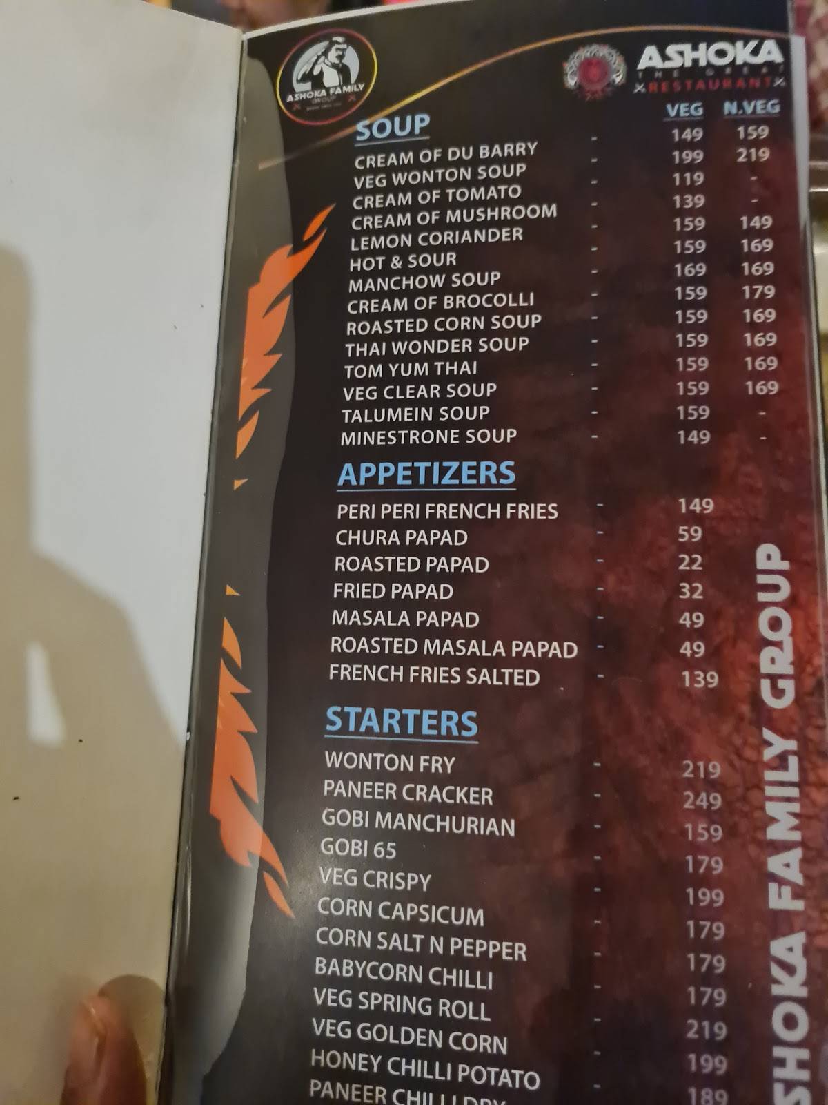 Menu at ASHOKA THE GREAT RESTAURANT, Dharwad