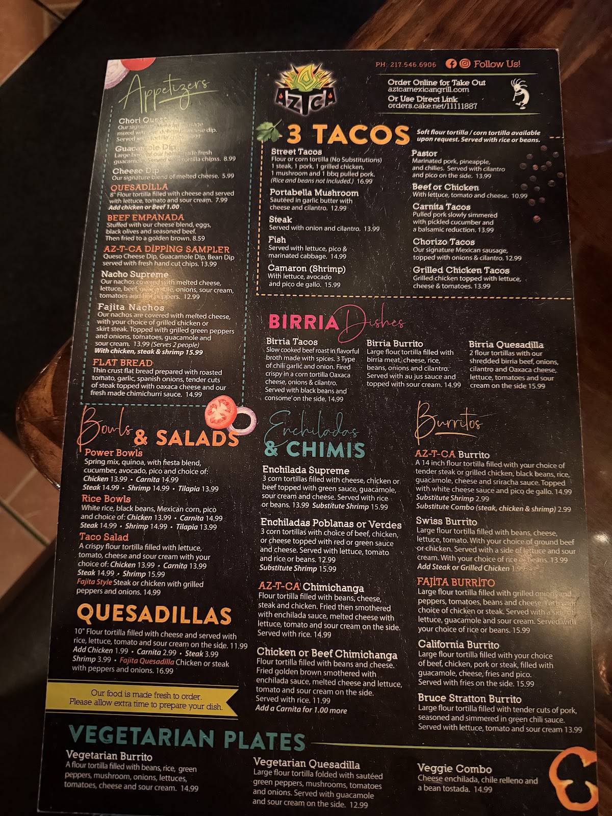 Menu at AZ-T-CA Mexican Grill restaurant, Springfield
