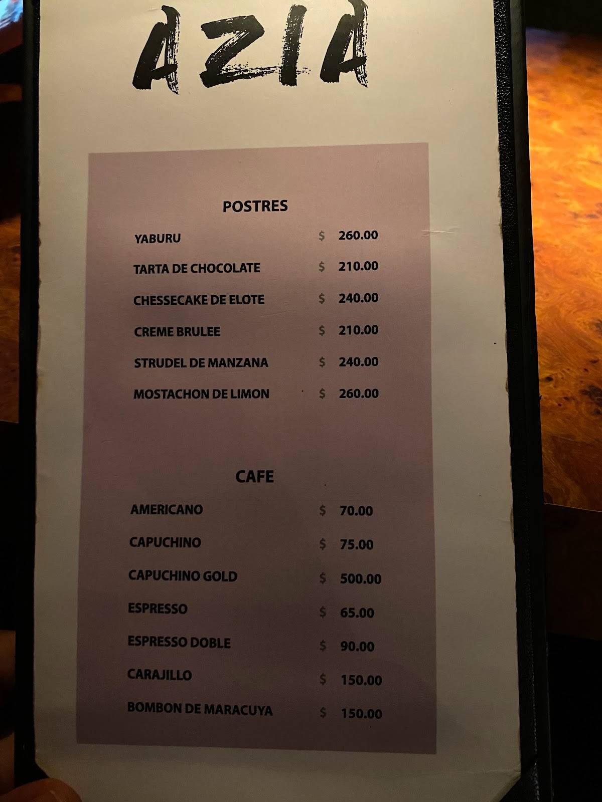 Carta del restaurante AZIA GDL, Guadalajara