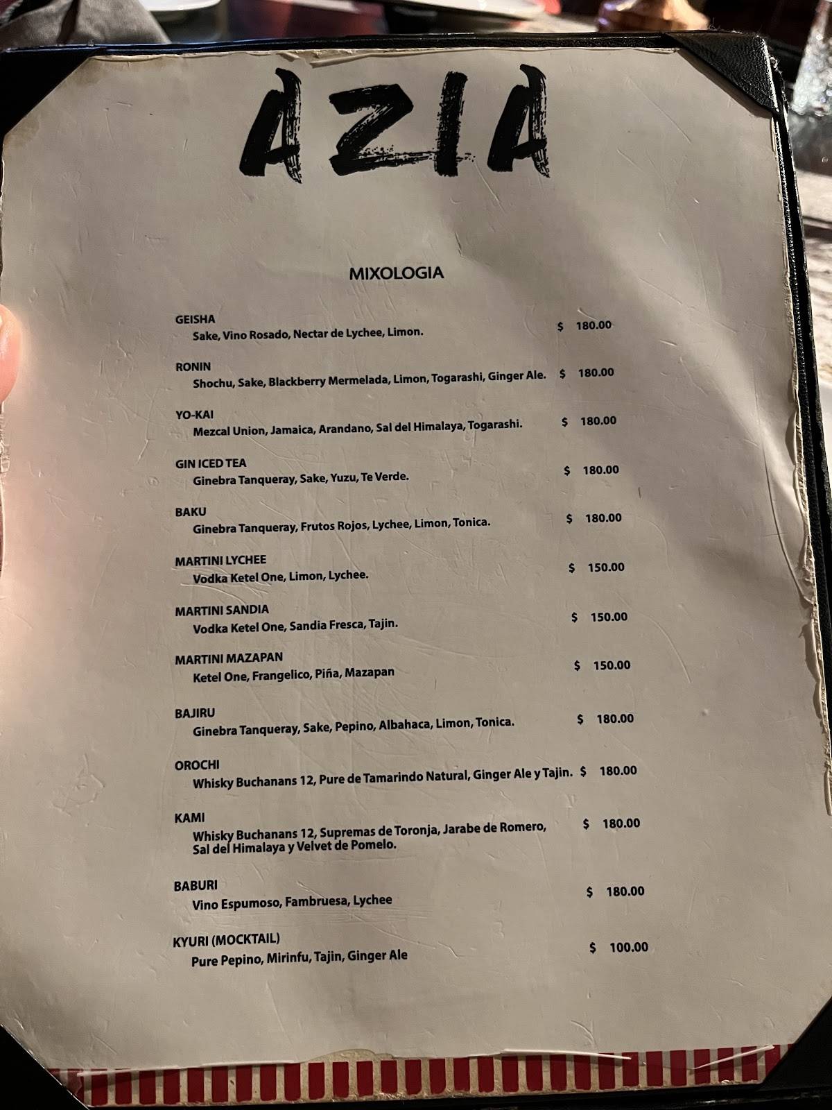 Carta del restaurante AZIA GDL, Guadalajara