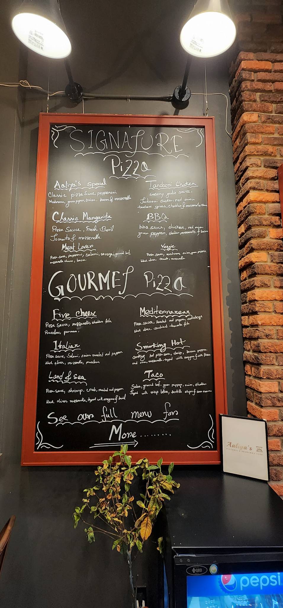 Menu at Aaliya's Pizzeria & Shawarma Café, Calgary