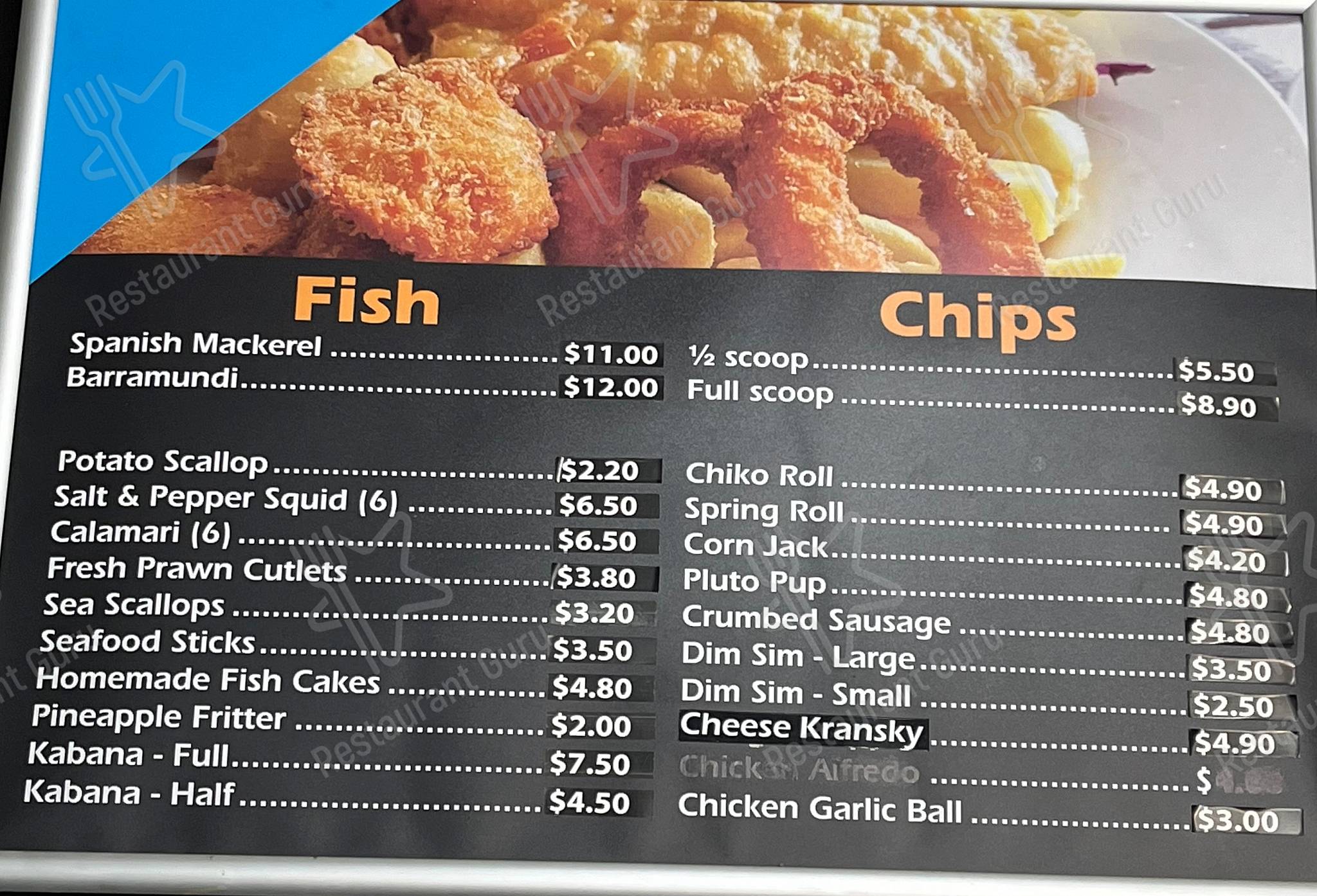 Menu at Abbott Street Fish Bar, Oonoonba