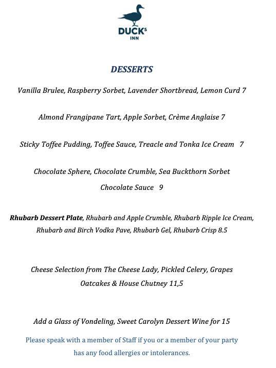 Menu at Ducks Inn pub & bar, Aberlady