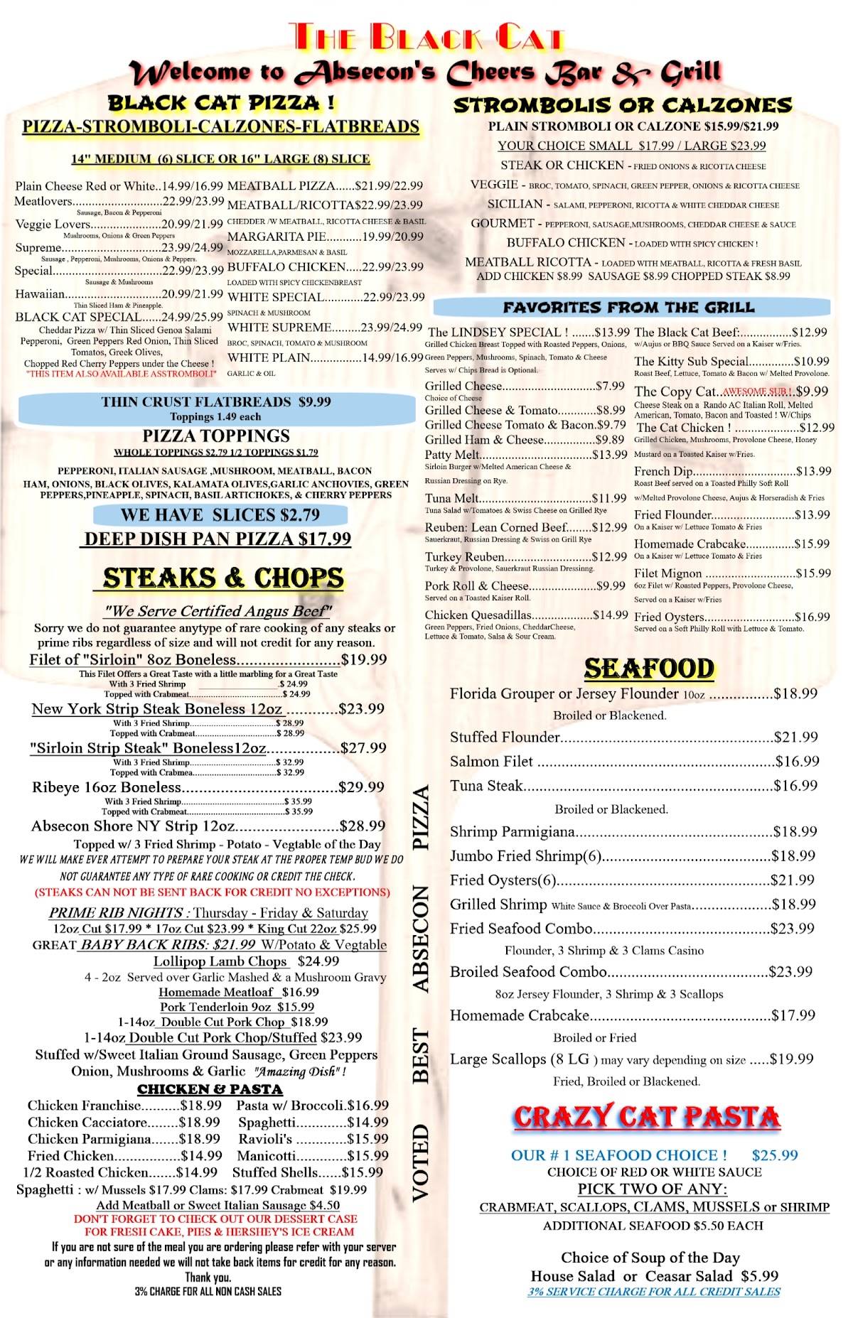 Menu at Black Cat Bar & Grill, Absecon, 1 N Shore Rd