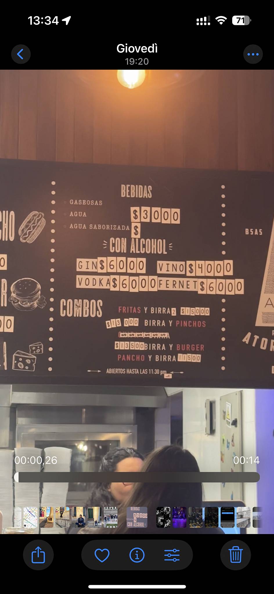 Carta del pub y bar Ache, Buenos Aires