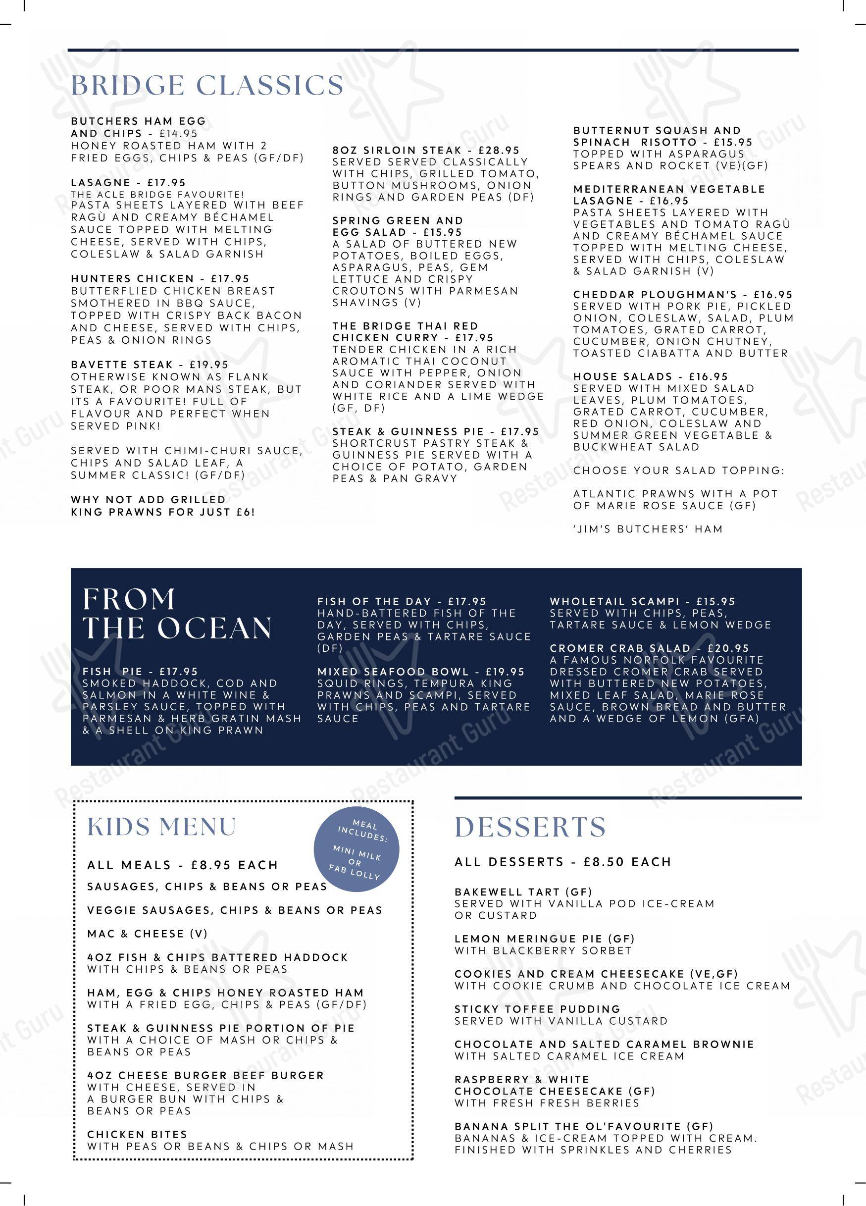 Menu at Acle Bridge Inn pub & bar, Acle