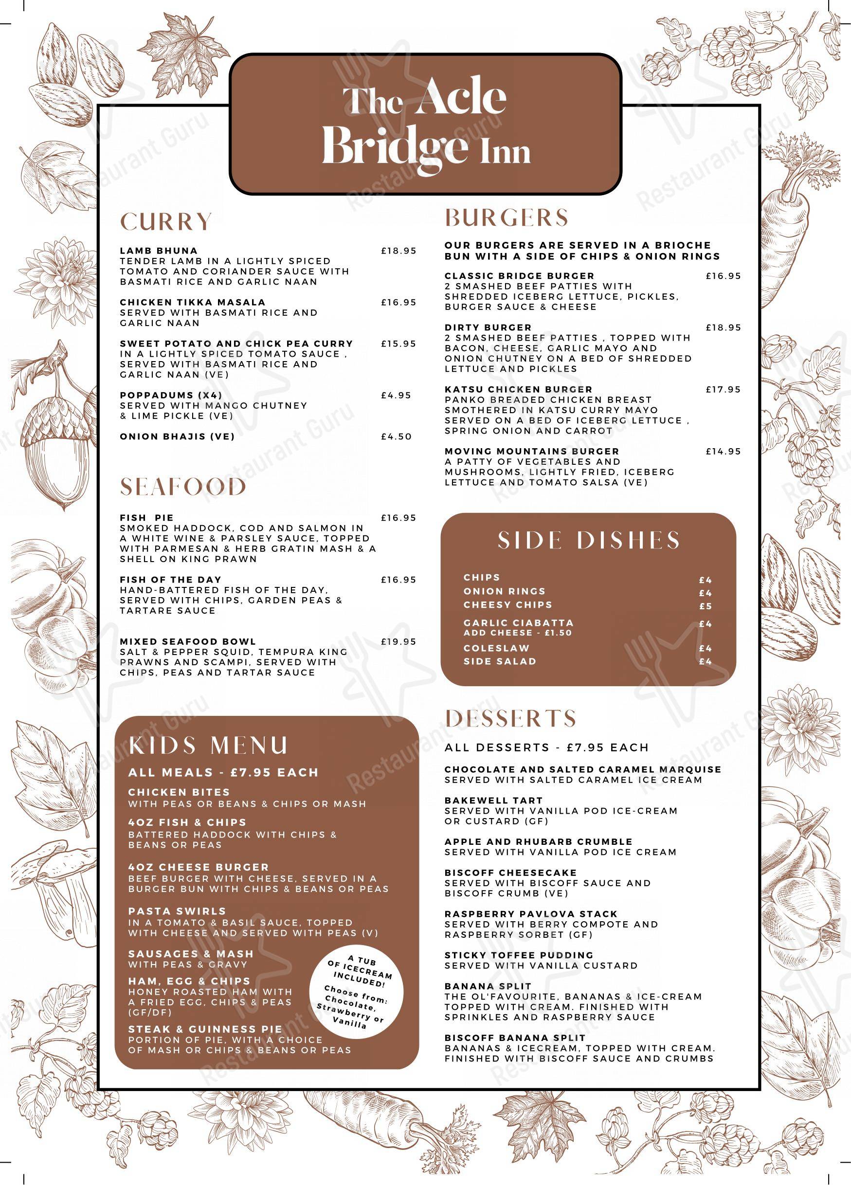 Menu at Acle Bridge Inn pub & bar, Acle