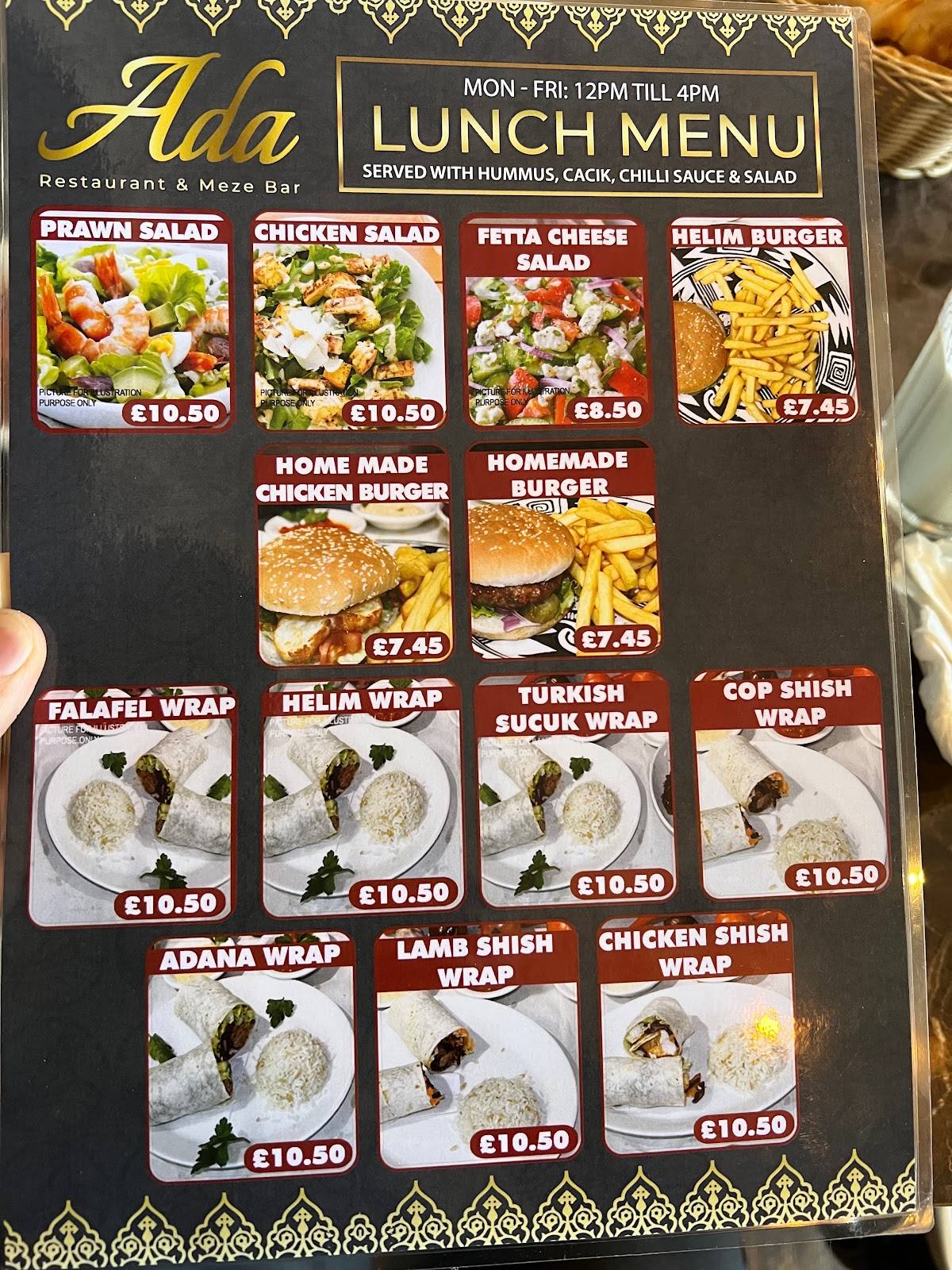 Menu at Ada Restaurant, Enfield, 43 Silver St