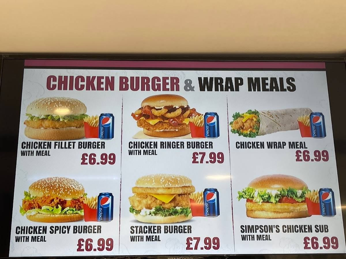 Menu at Simpsons Chicken restaurant, Chertsey