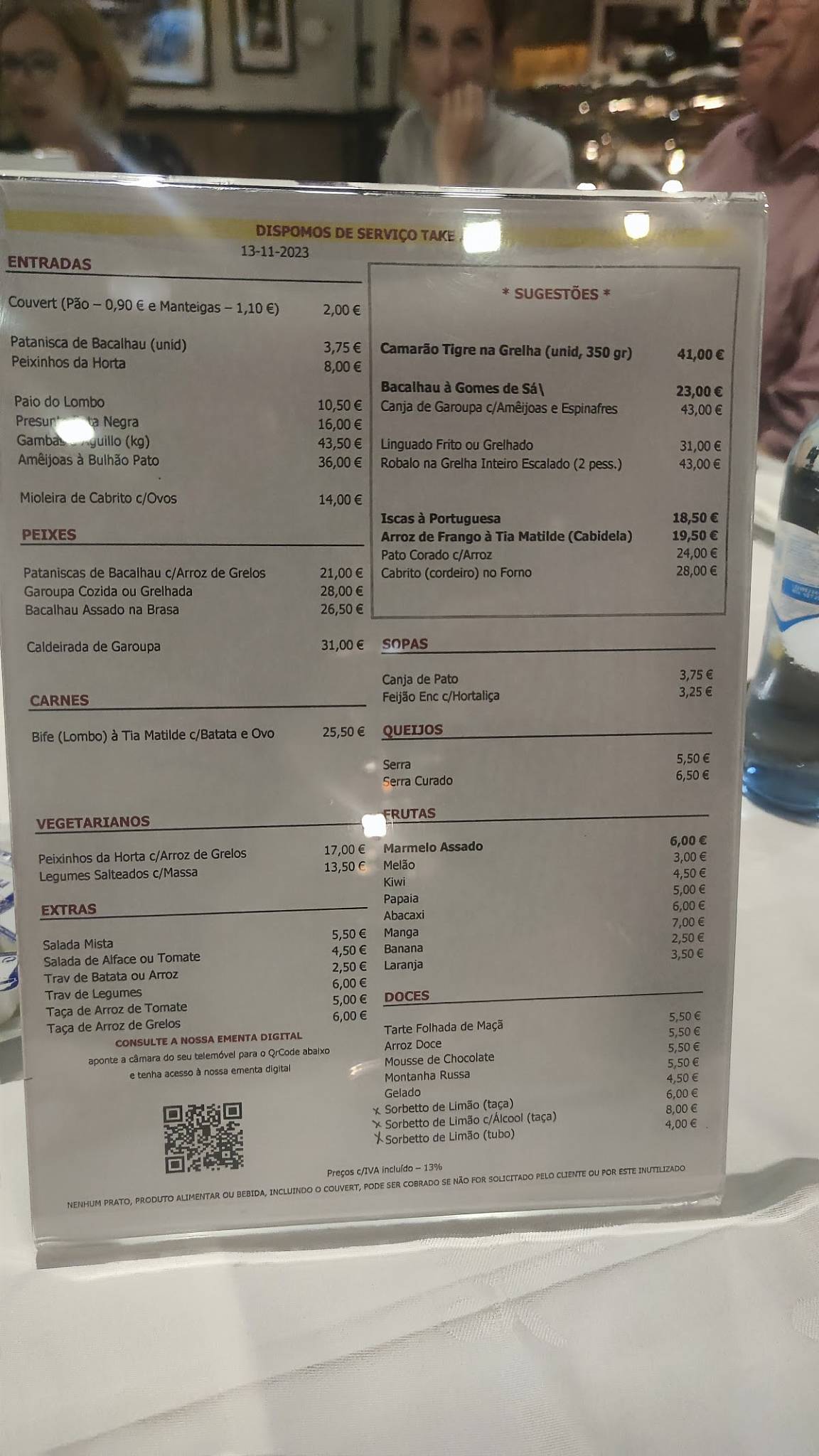 Menu em Adega da Tia Matilde restaurante, Lisboa