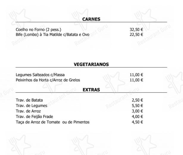 Menu em Adega da Tia Matilde restaurante, Lisboa