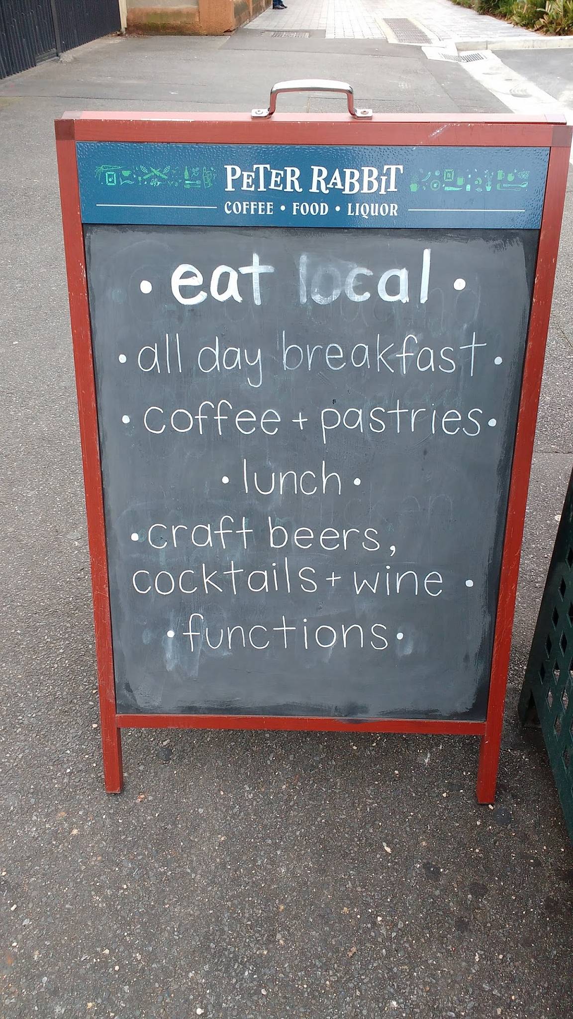 Menu at Peter Rabbit Cafe, Adelaide