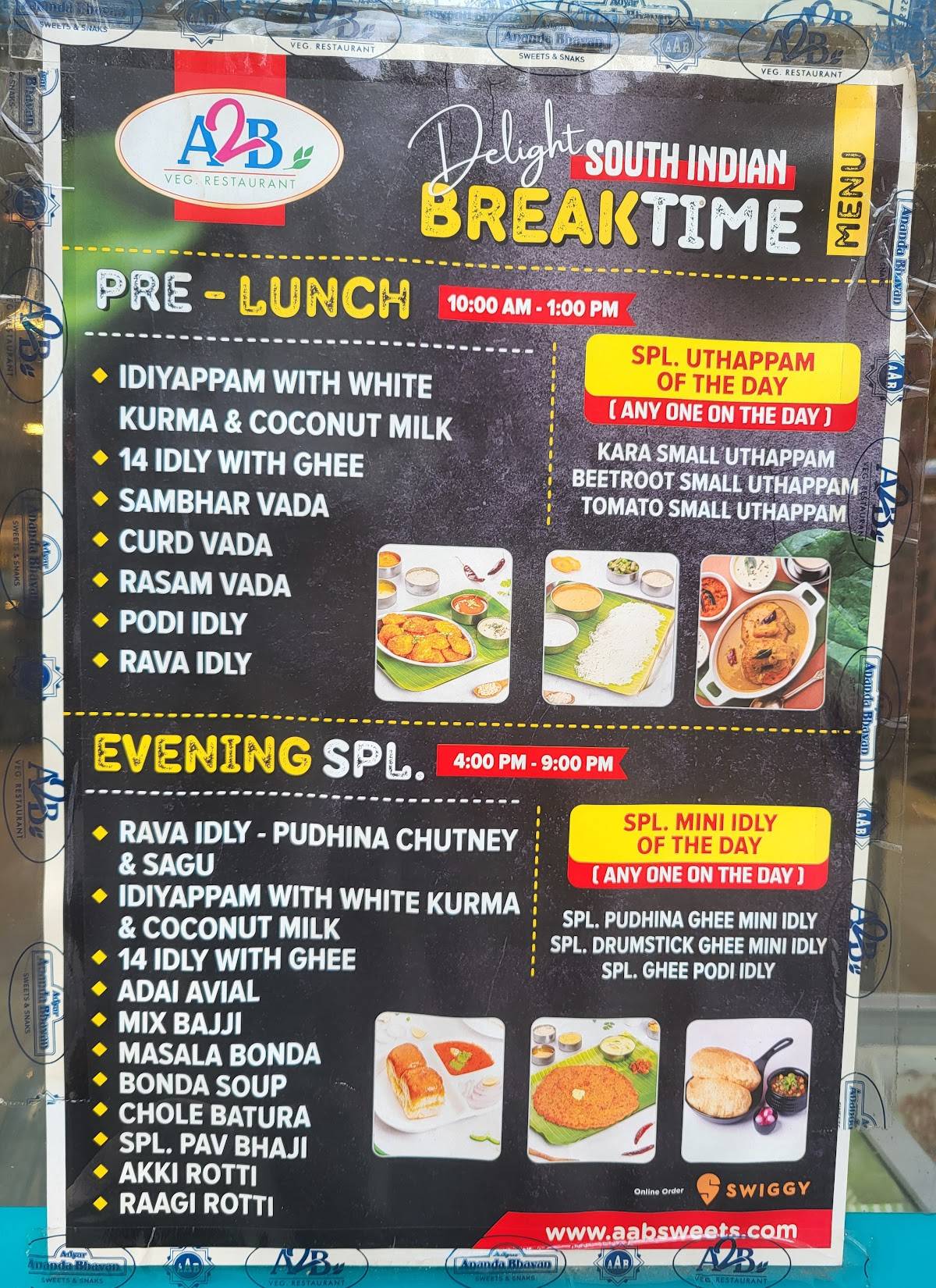 Menu at Adyar Ananda Bhavan - A2B, Bengaluru, 200