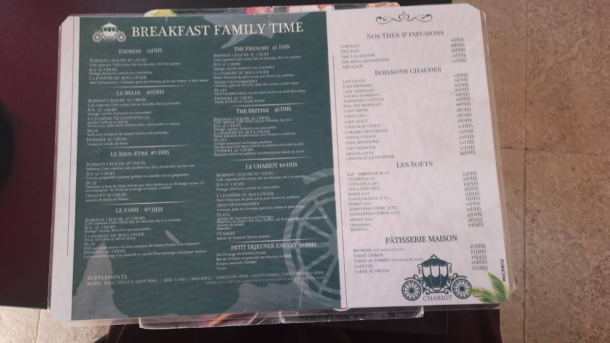 Menu au Chariot Coffee & Co restaurant, Agadir