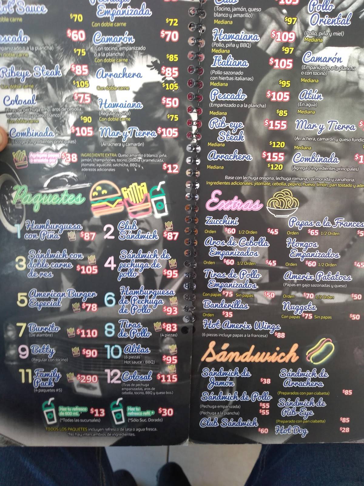 Carta del restaurante Amerix Burger Alameda, Aguascalientes