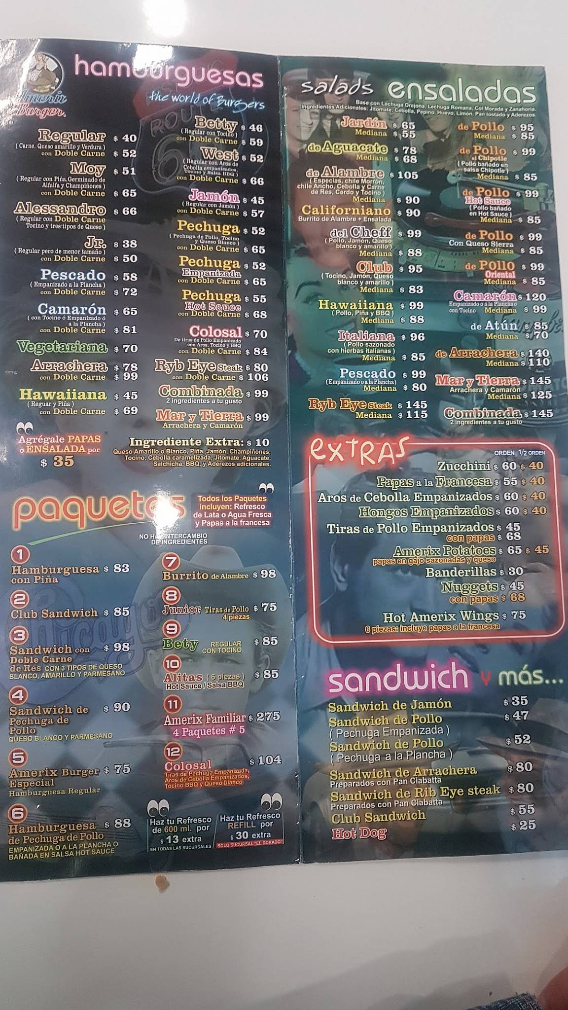 Carta del restaurante Amerix Burger Alameda, Aguascalientes