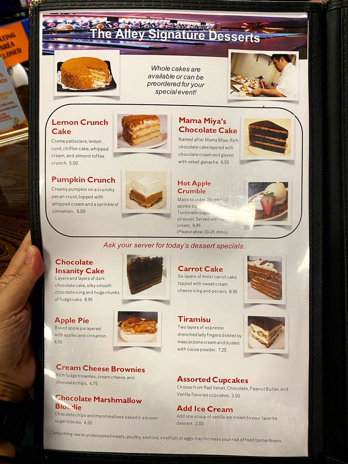 Menu at The Alley Restaurant at Aiea Bowl, Aiea