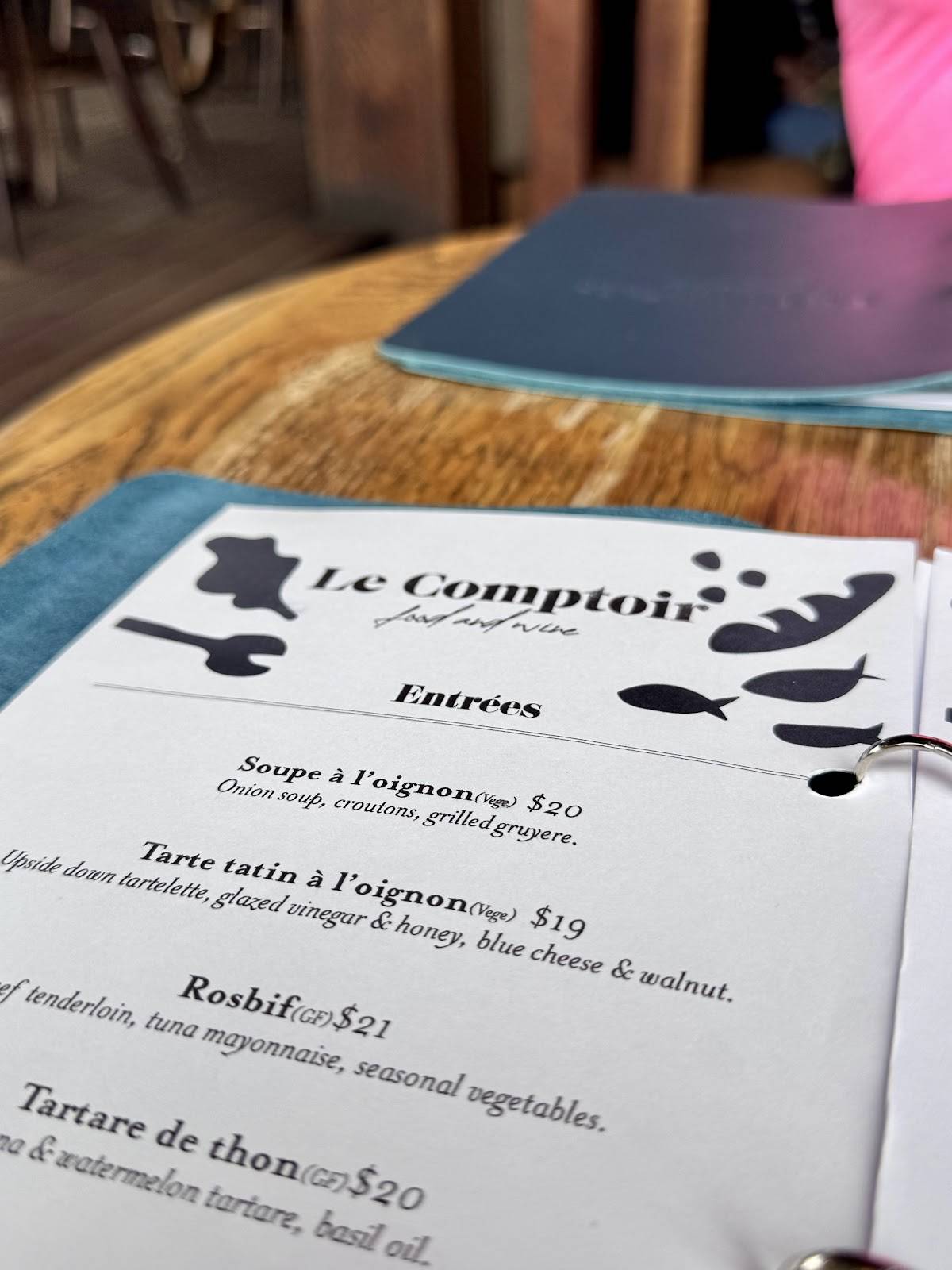 Menu at Le Comptoir restaurant, Aireys Inlet