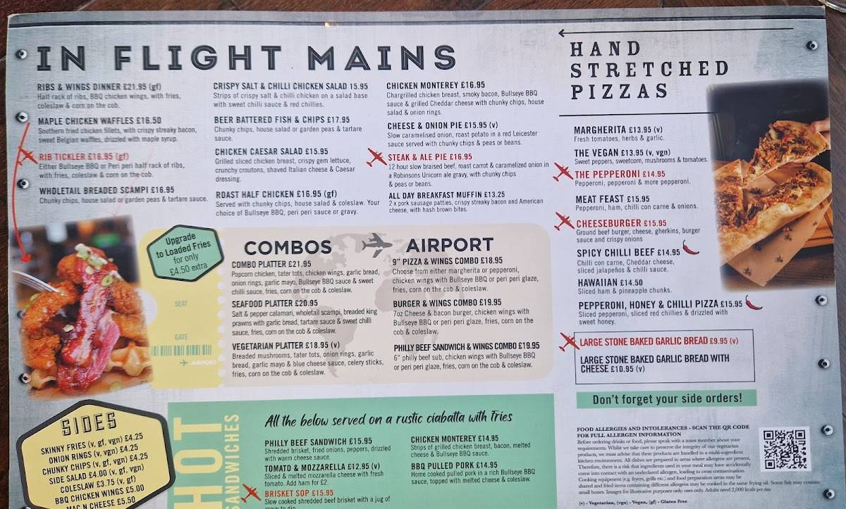 Menu at Airport Pub, Manchester Airport, Ringway