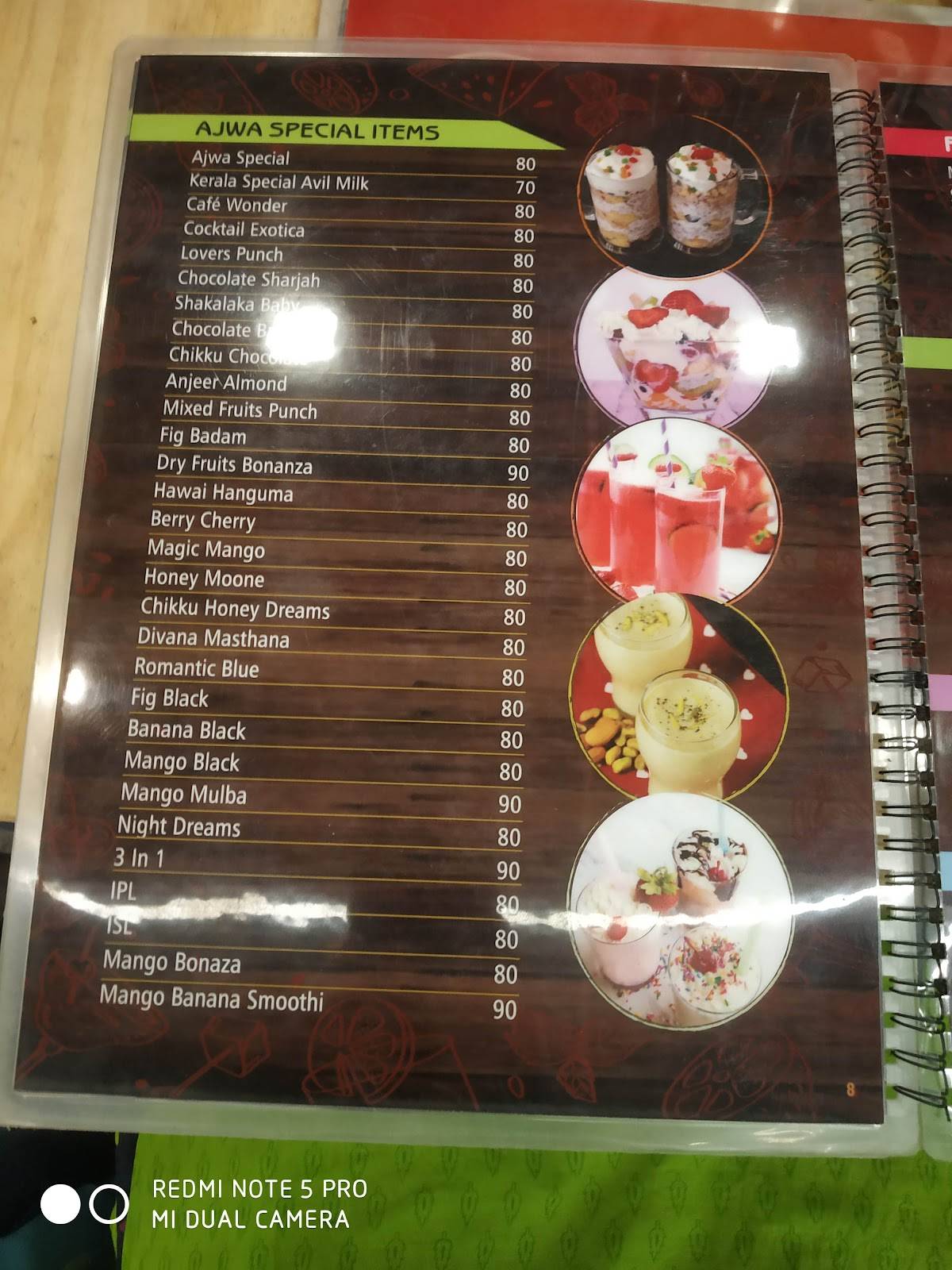 Menu at Ajwa cafe, Chennai
