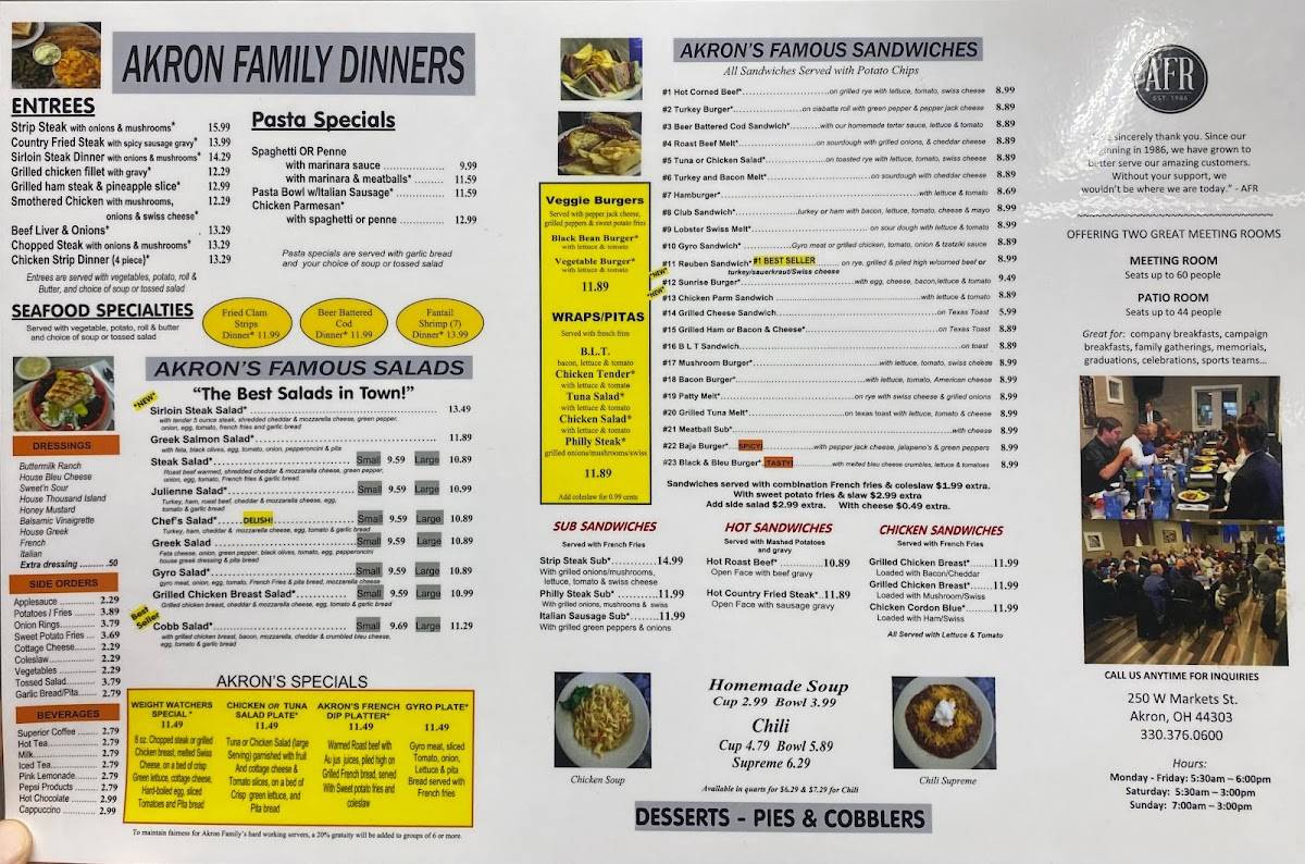 Menu at Akron Family Restaurant, Akron, 254 W Market St