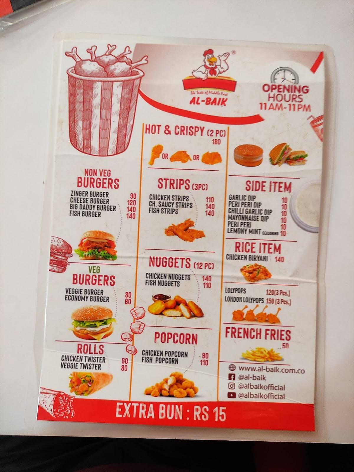 Menu at Al Baik, Mangaluru