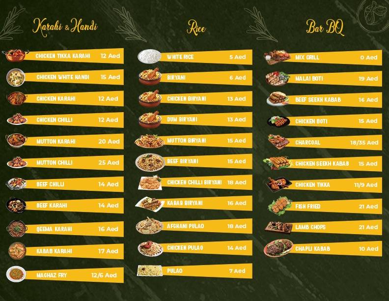 Menu at Al Jazirah Al Hamra Restaurant, Ras Al-Khaimah