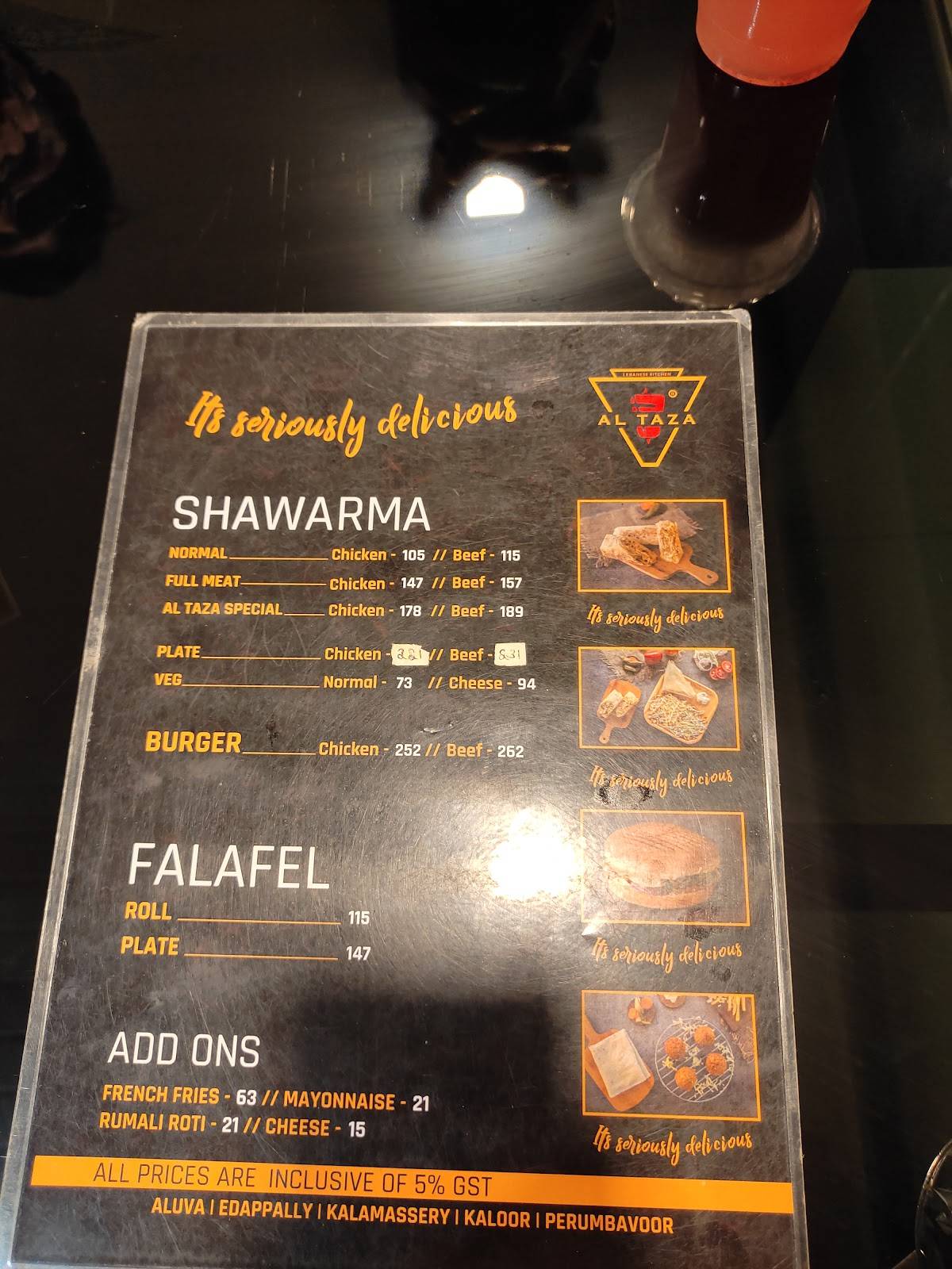 Menu at Al Taza - Perumbavoor, Perumbavoor